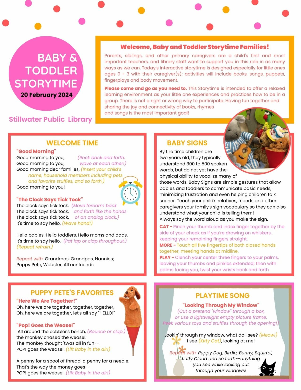 Baby & Toddler Storytime Songs & Rhymes: February 20 - Stillwater ...