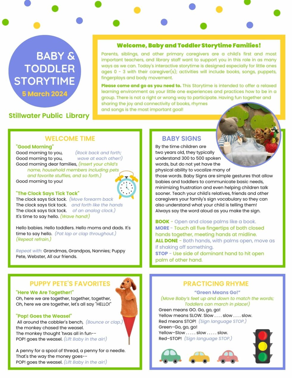 Baby & Toddler Storytime Songs & Rhymes: March 5 - Stillwater Public ...